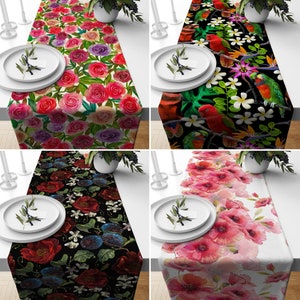 Chic Blooms Table Runner, Bright Flower Design Dining Accent, Floral ...