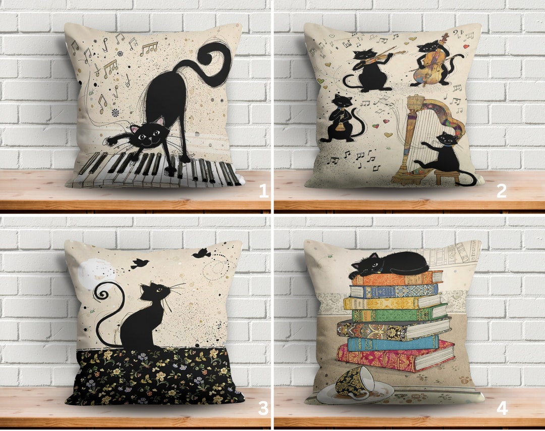 Cat Pattern Pillow Cover, Cute Cat Pattern Cushion Cover, Animal ...