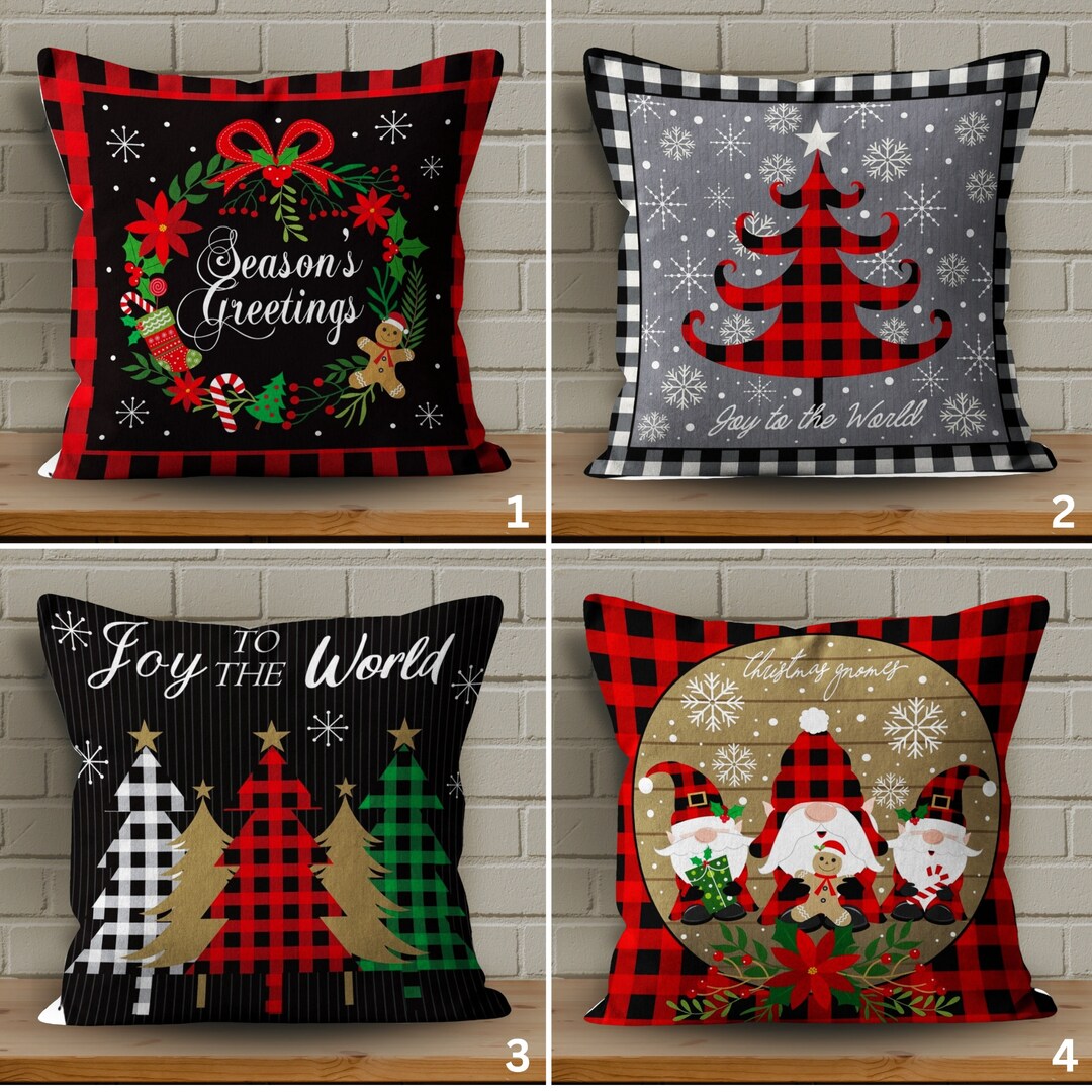 Christmas Joy the World Design Pillow Cover, Christmas Tree Red Black ...