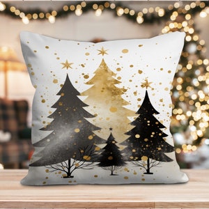 Christmas Pillow Cover, Winter Pine Tree Design Cushion Case, Elegant ...