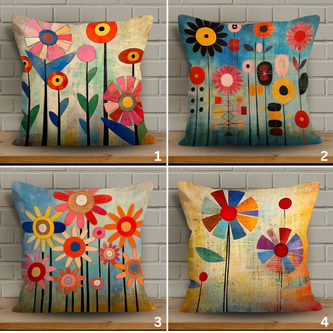 Retro Floral Pillow Cover, Vintage Flower Cushion Case, Boho Throw ...