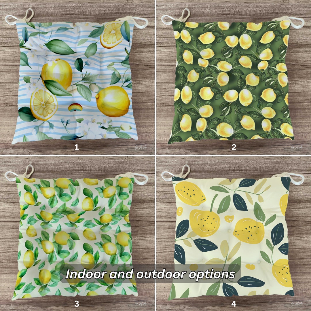 Lemon Chair Cushion, Lime Seat Cushion, Puffy Floral Pad, Indoor ...