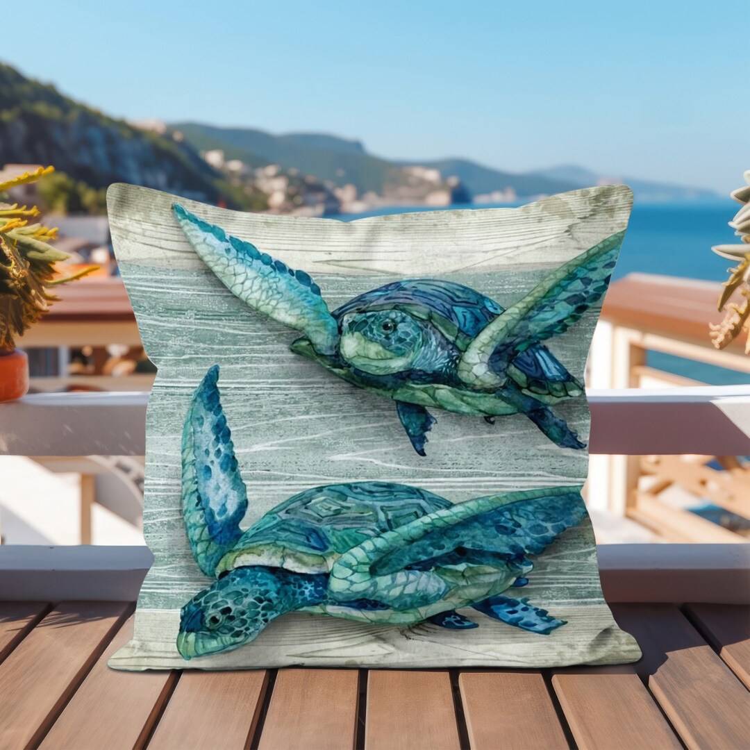 Sea Turtle Outdoor Pillow Cover,water-resistant Pillowcase, Nautical ...