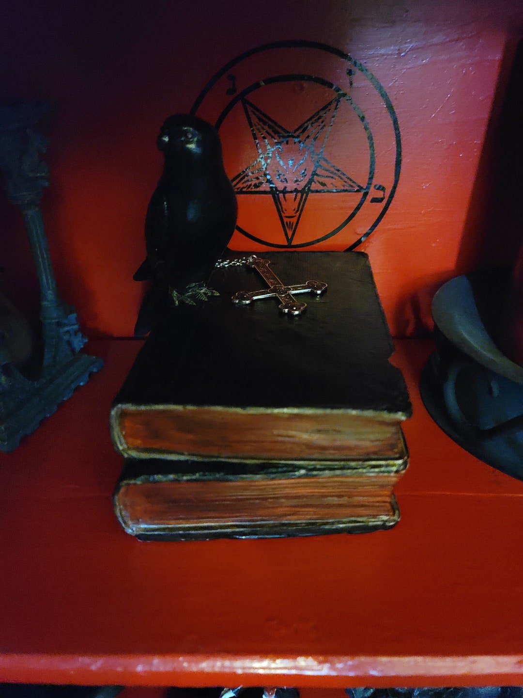 Hand Painted Upcycled Satanic Stack of Books - Etsy