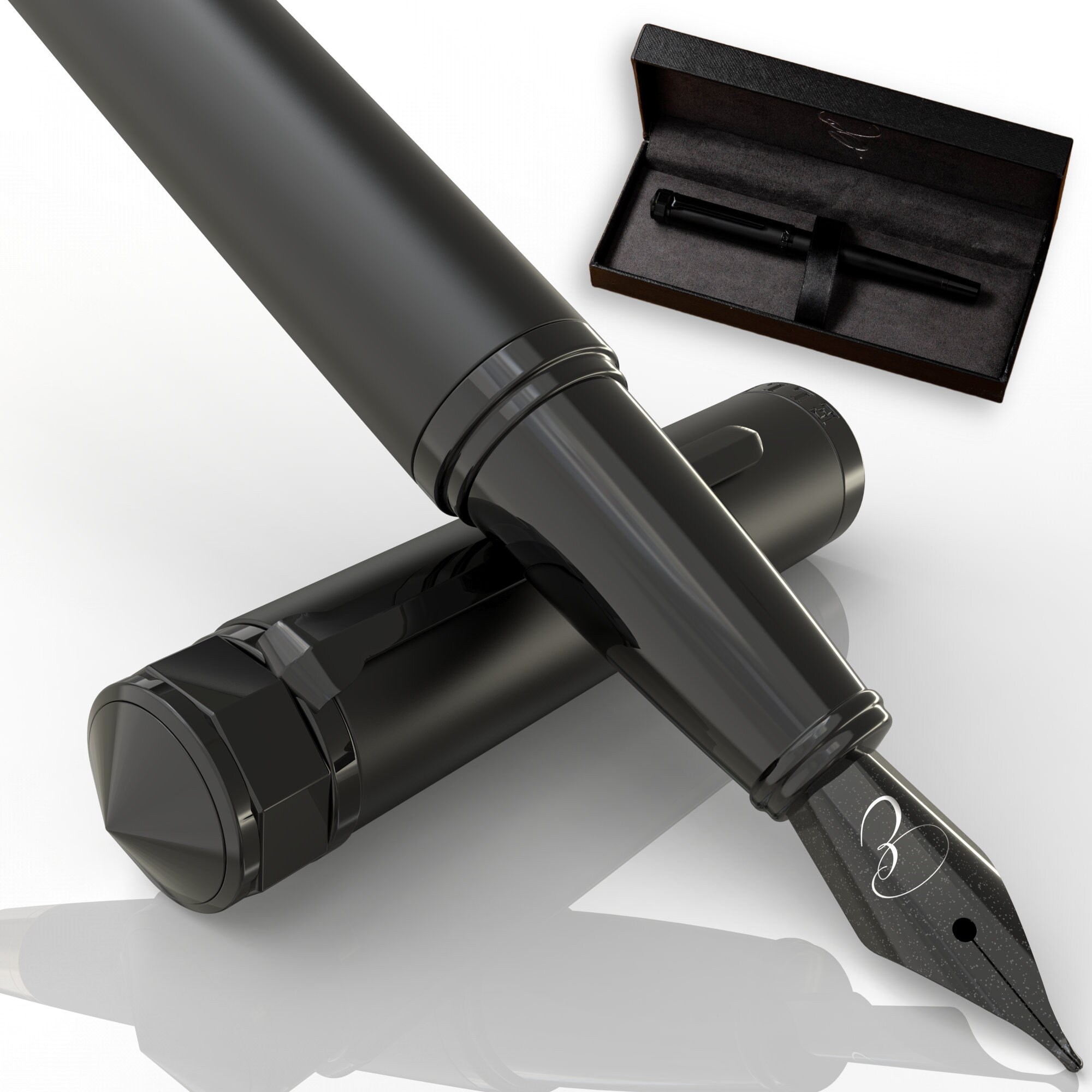 Ellington Pens Stealth Black Luxury Fountain Pen 3 Smooth Nib Size ...