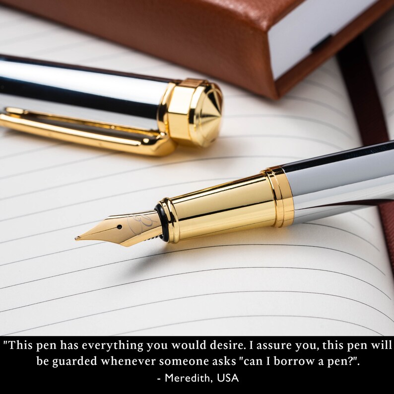 Ellington Pens Silver Luxury Fountain Pen 3 Smooth Nib Size Options Gift Box W/3 Ink Cartridges ...