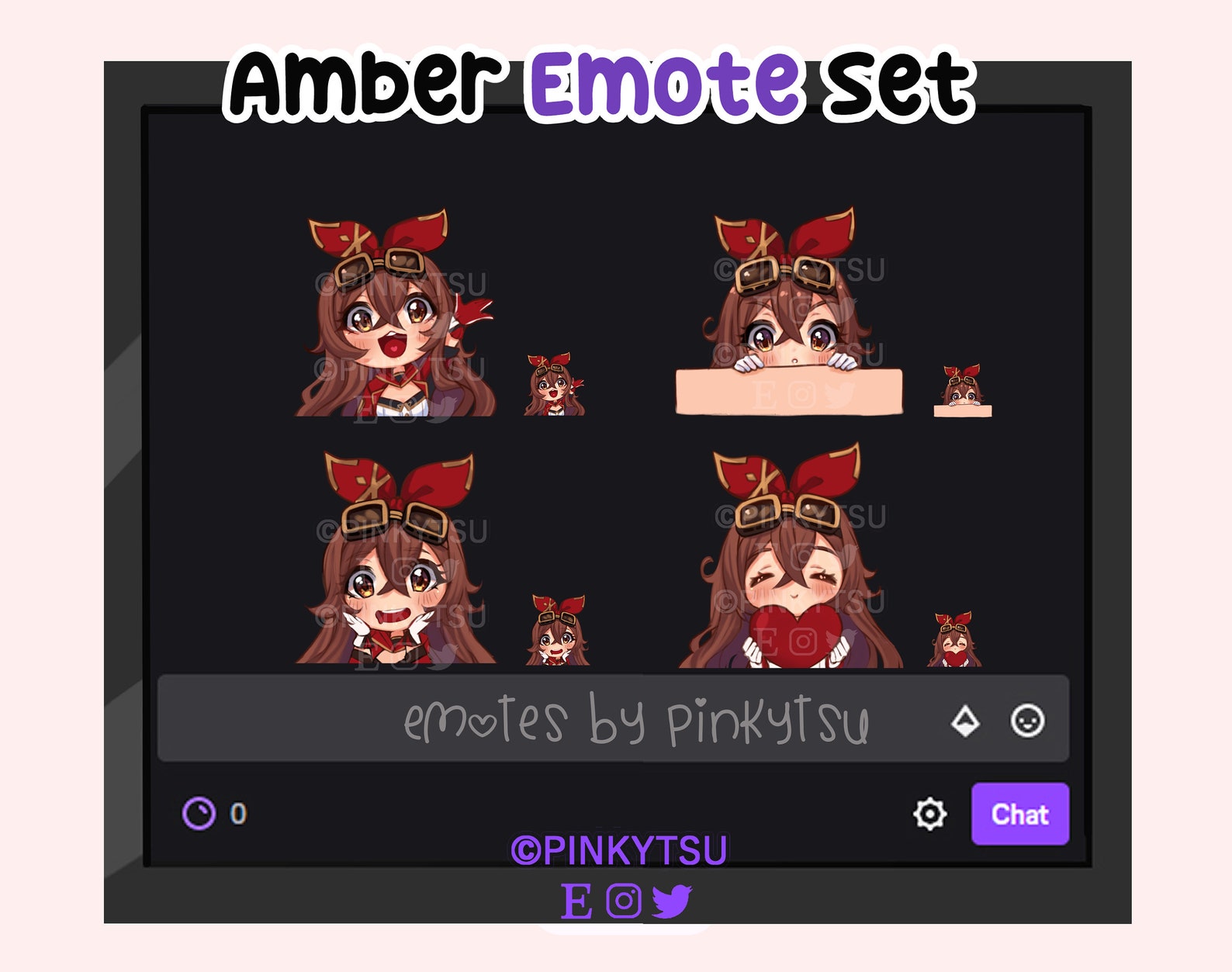 Amber Genshin Impact Emote Set, Cute Youtube Amber Emoji, Custom Twitch ...