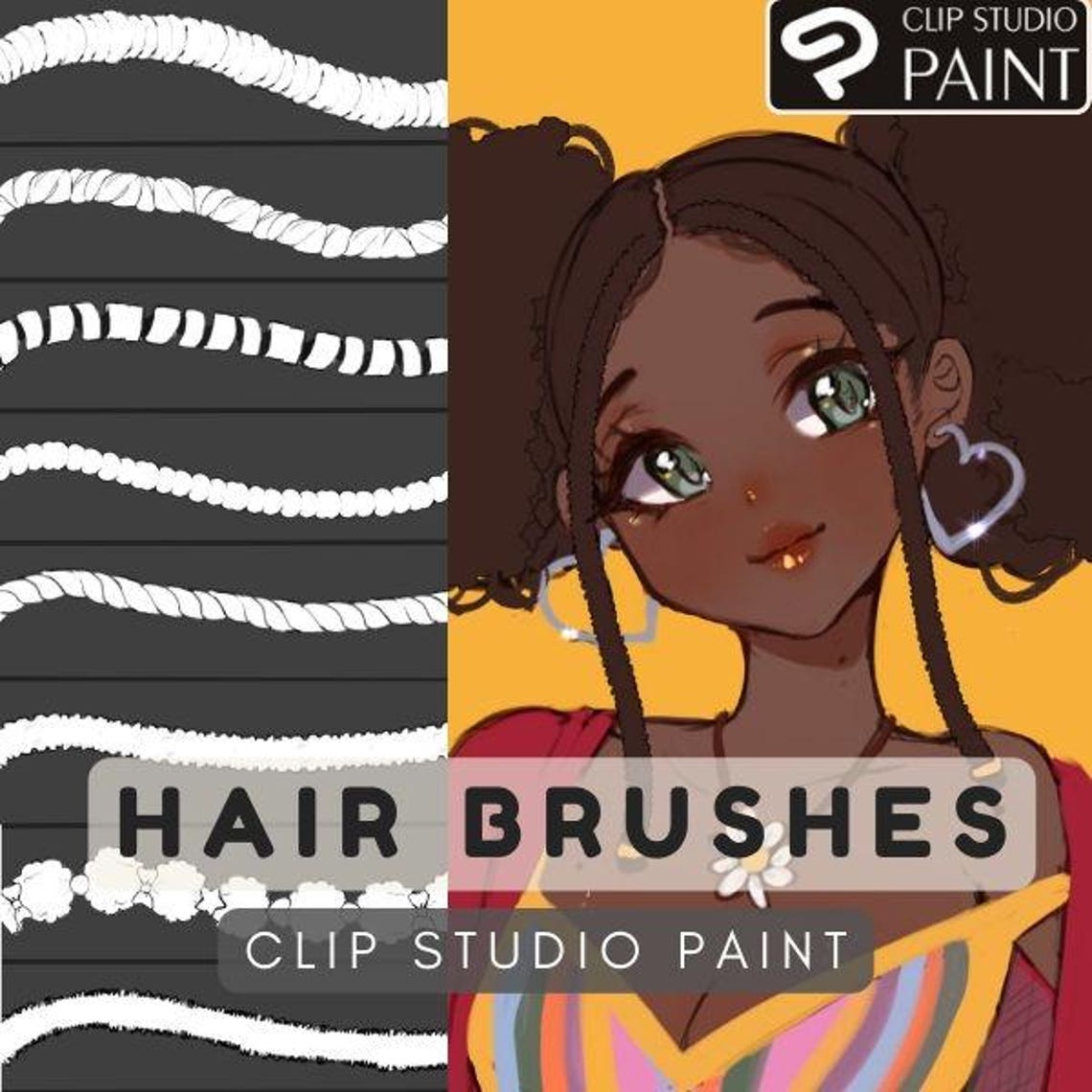 Hair Pack for Clip Studio Paint, Braid Brush, Hair Brushes Bundle ...