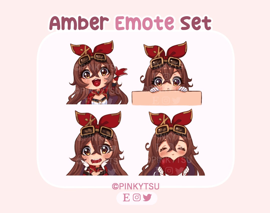 Amber Genshin Impact Emote Set, Cute Youtube Amber Emoji, Custom Twitch ...
