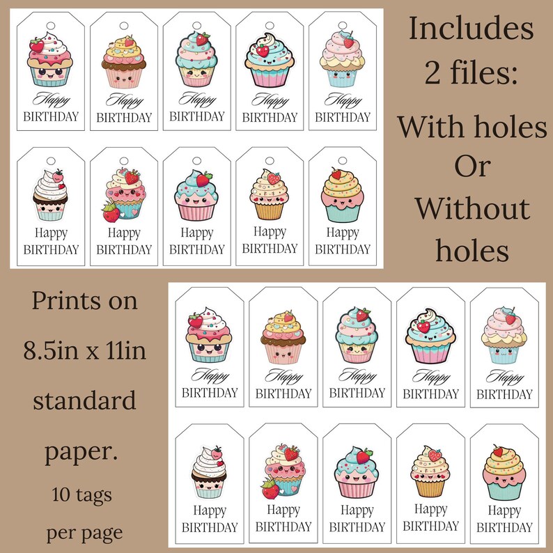 Whimsical Cupcake Birthday Gift Tags (instant Download PDF) - Etsy