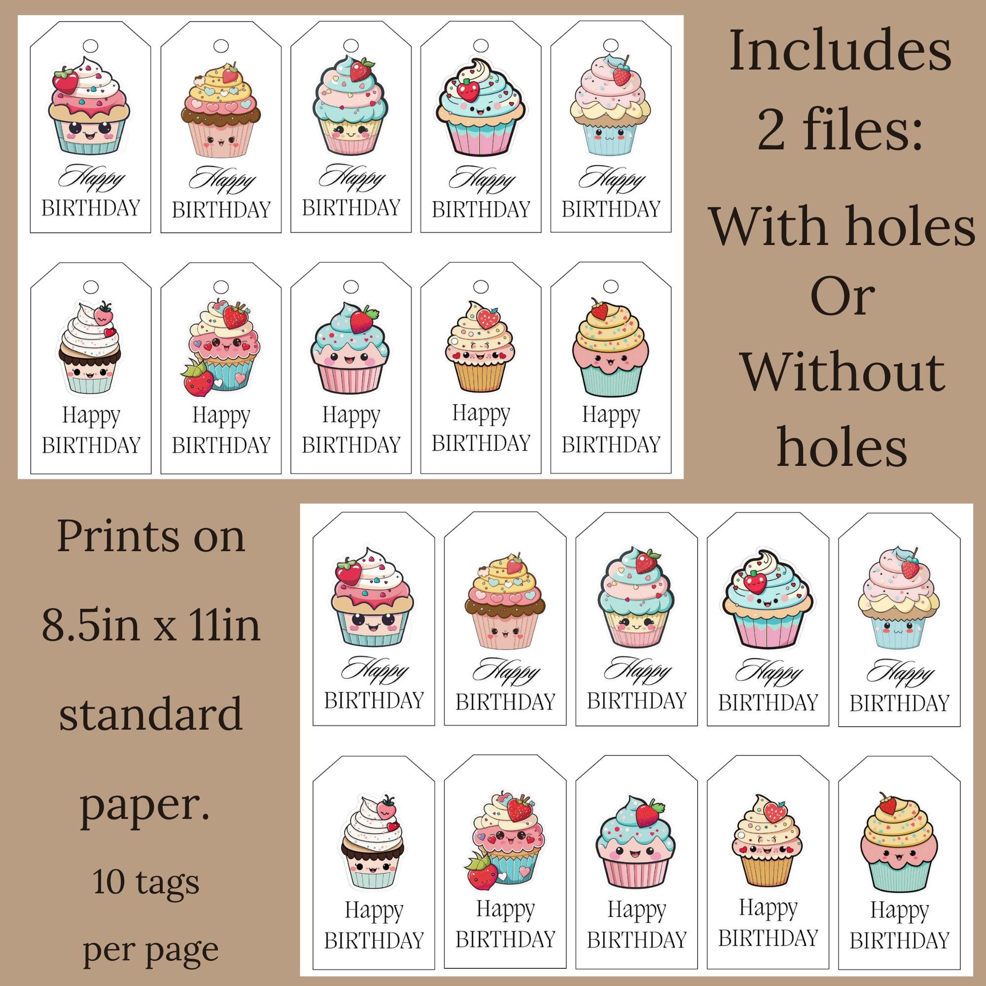 Whimsical Cupcake Birthday Gift Tags (instant Download PDF) - Etsy