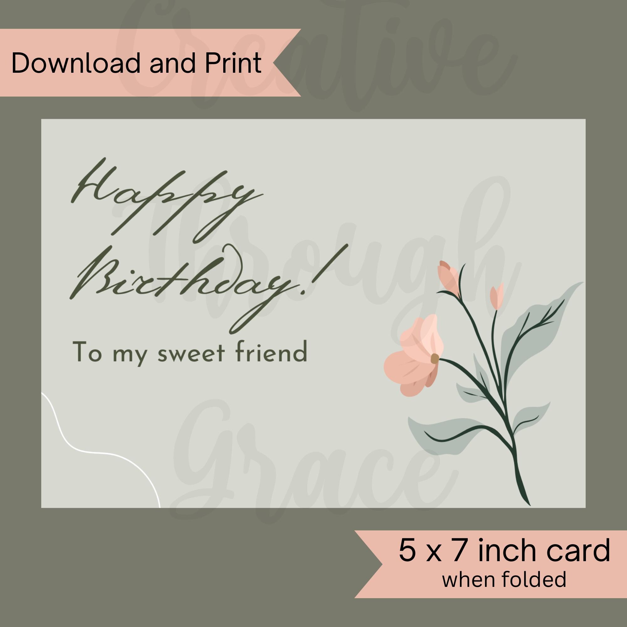 Birthday Card for a Sweet Friend, Digital Download, Gift for Friend ...