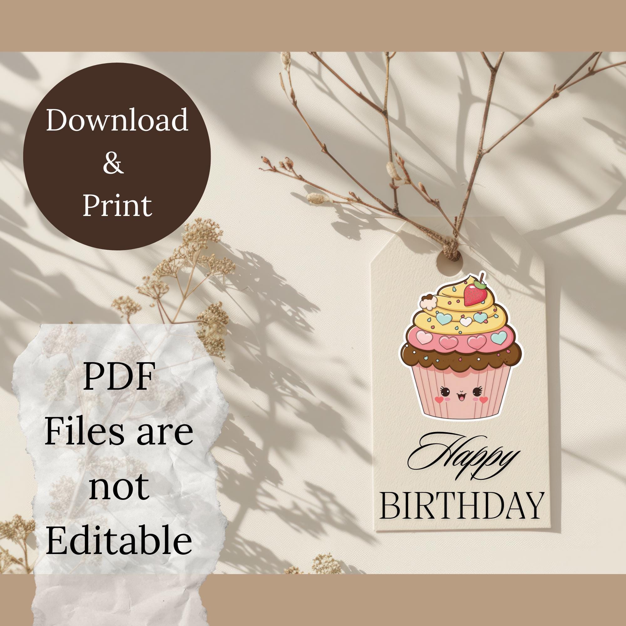Whimsical Cupcake Birthday Gift Tags (instant Download PDF) - Etsy