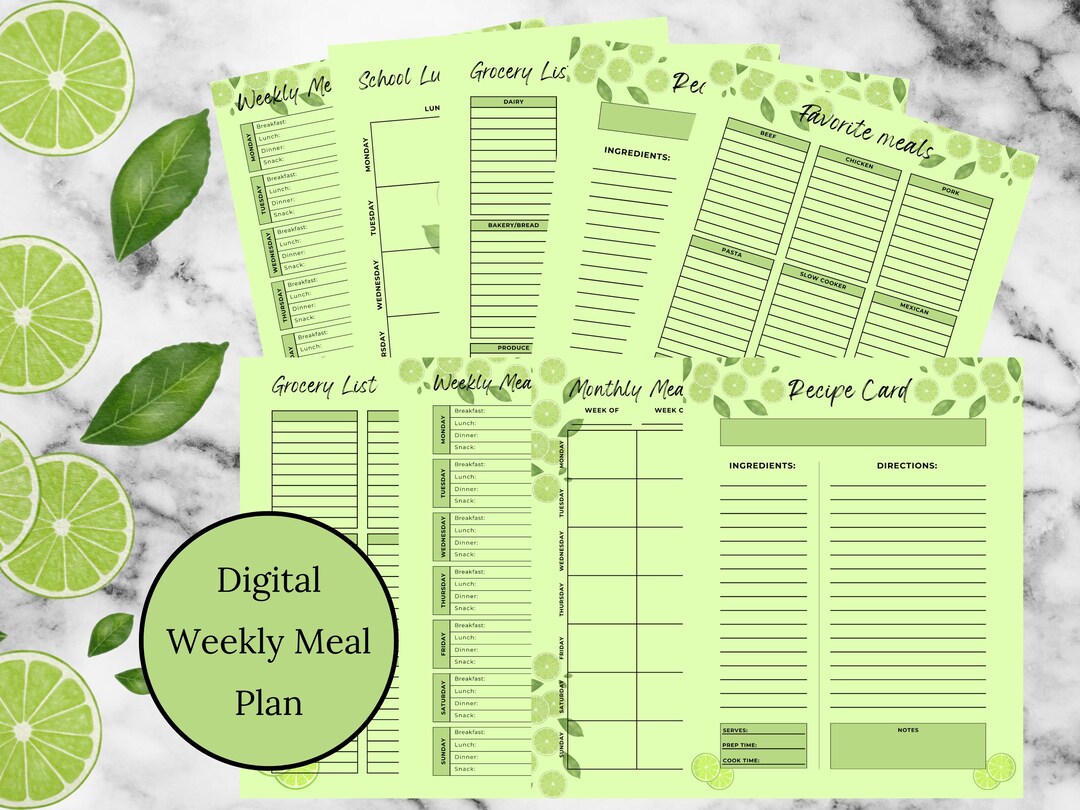 Lime Meal Planner, Grocery List, Recipe Cards (digital Download) - Etsy
