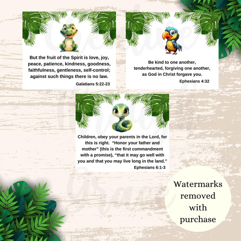 Printable Bible Verse Cards, Jungle Theme, Bible Memorization ...