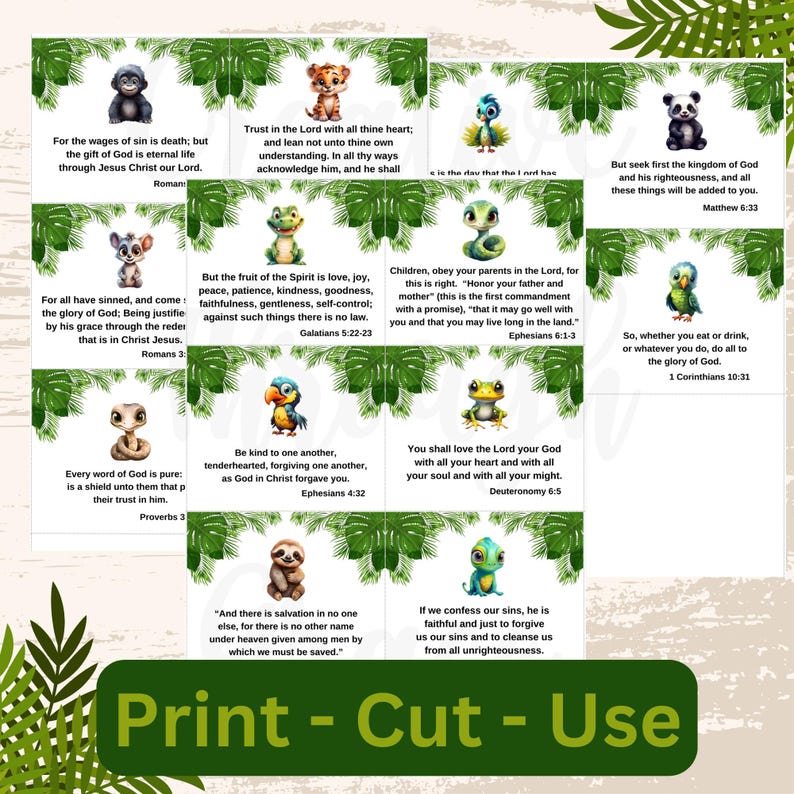 Printable Bible Verse Cards, Jungle Theme, Bible Memorization ...
