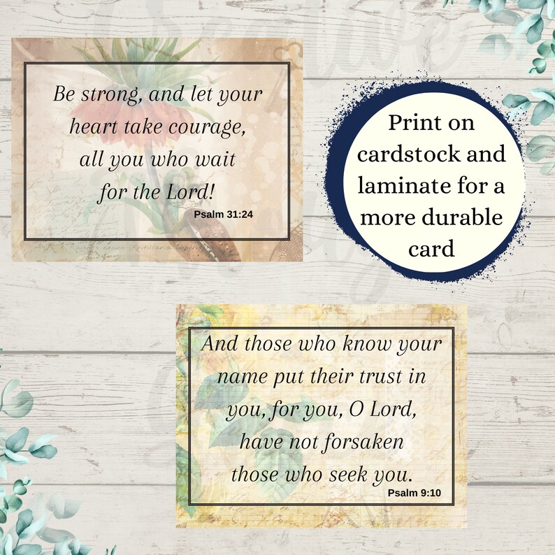 12 Vintage Floral Psalm Printable Scripture Cards, Digital Download ...