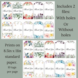 20 Floral Thank You Gift Tags, Digital Download, Print at Home ...