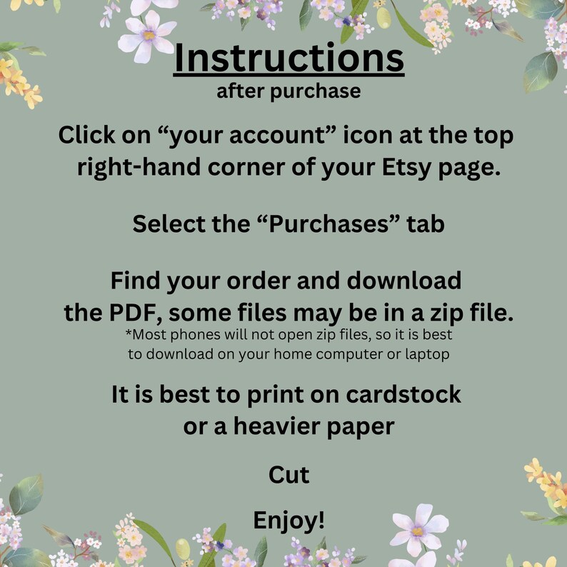 20 Floral Thank You Gift Tags, Digital Download, Print at Home ...