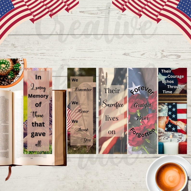 5 Memorial Day Printable Bookmark, Digital Download Bookmark Sheet ...