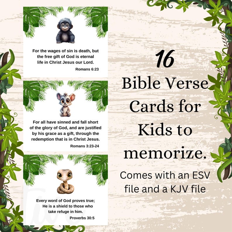 Printable Bible Verse Cards, Jungle Theme, Bible Memorization ...