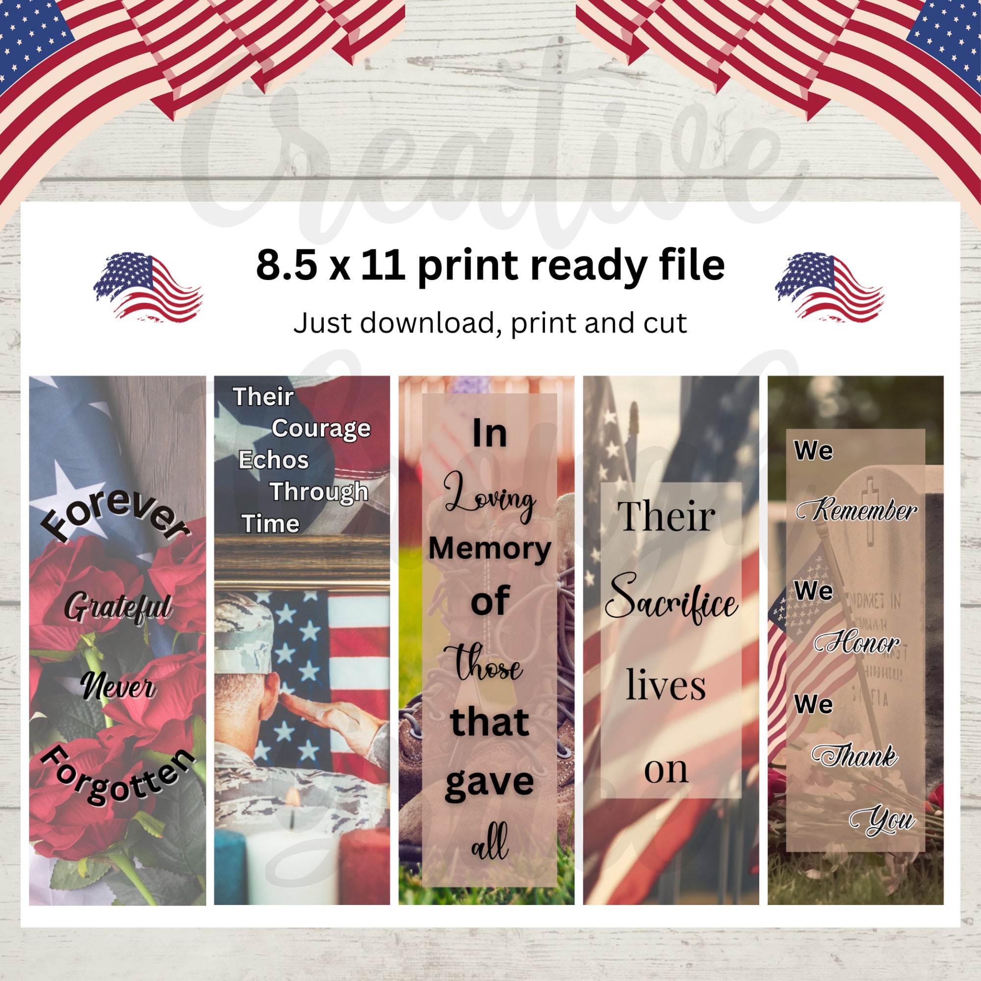 5 Memorial Day Printable Bookmark, Digital Download Bookmark Sheet ...