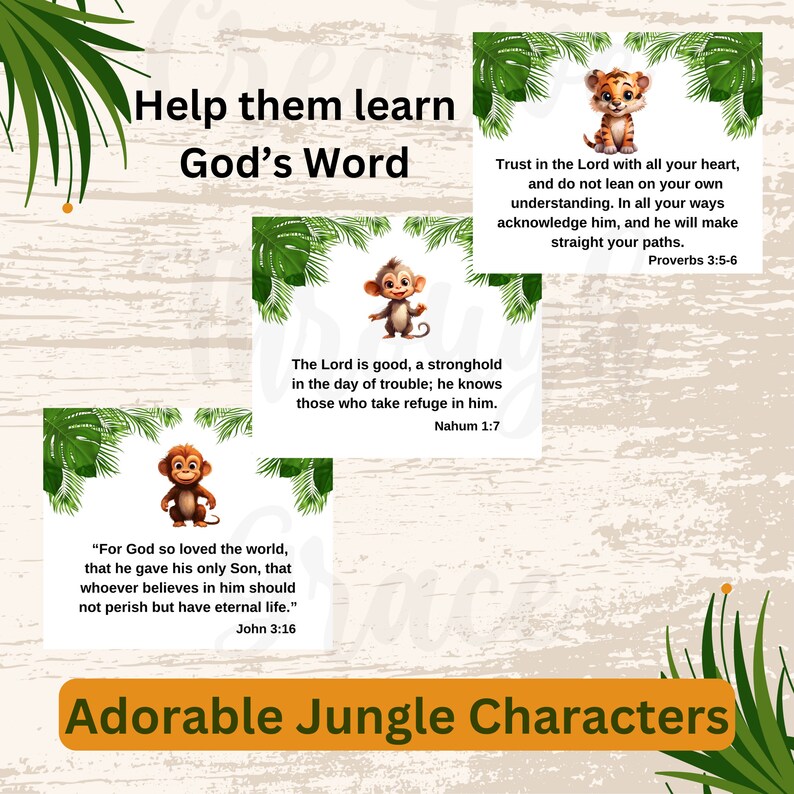 Printable Bible Verse Cards, Jungle Theme, Bible Memorization ...