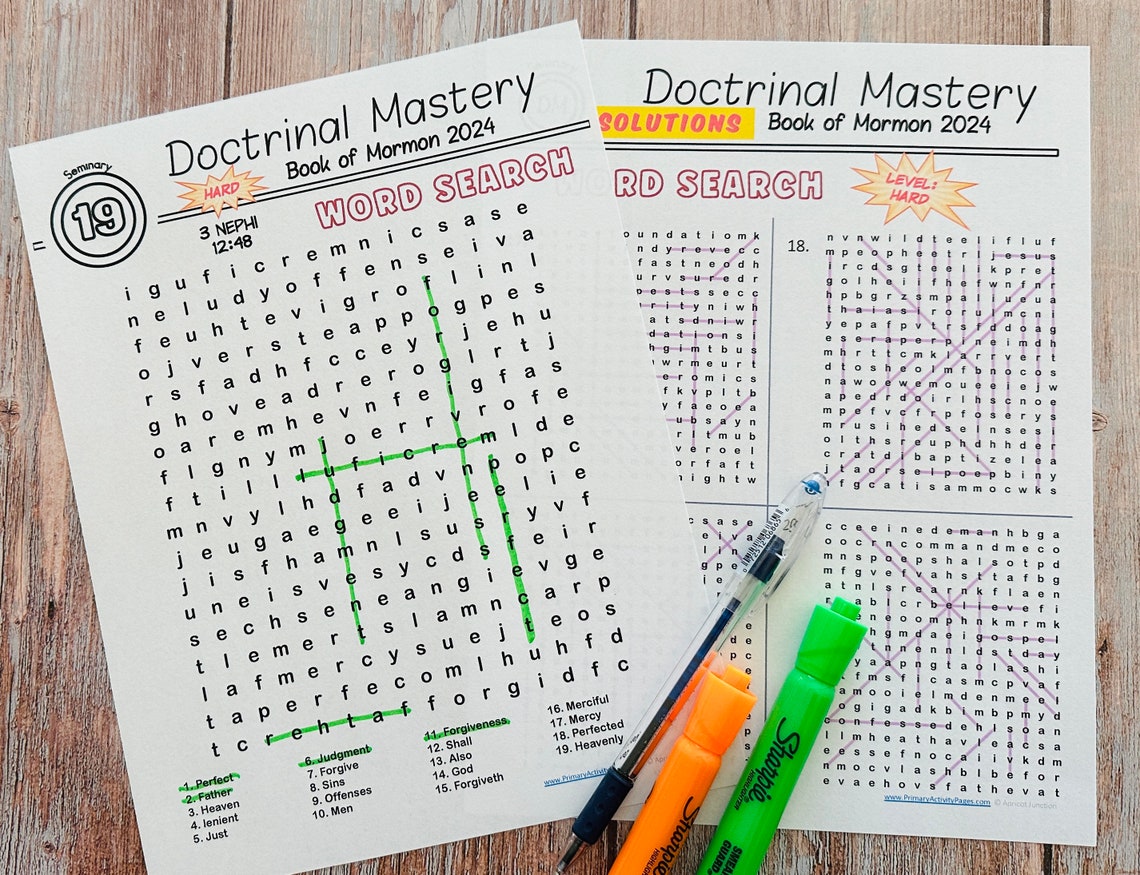 24 HARD Word Search Page 2024 Doctrinal Mastery Book of Mormon Print ...