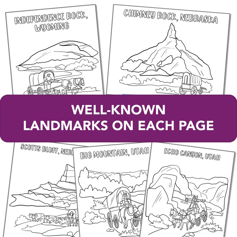 LDS Pioneer Landmarks Coloring Pages, "mormon" Pioneers, Full-page Hand ...