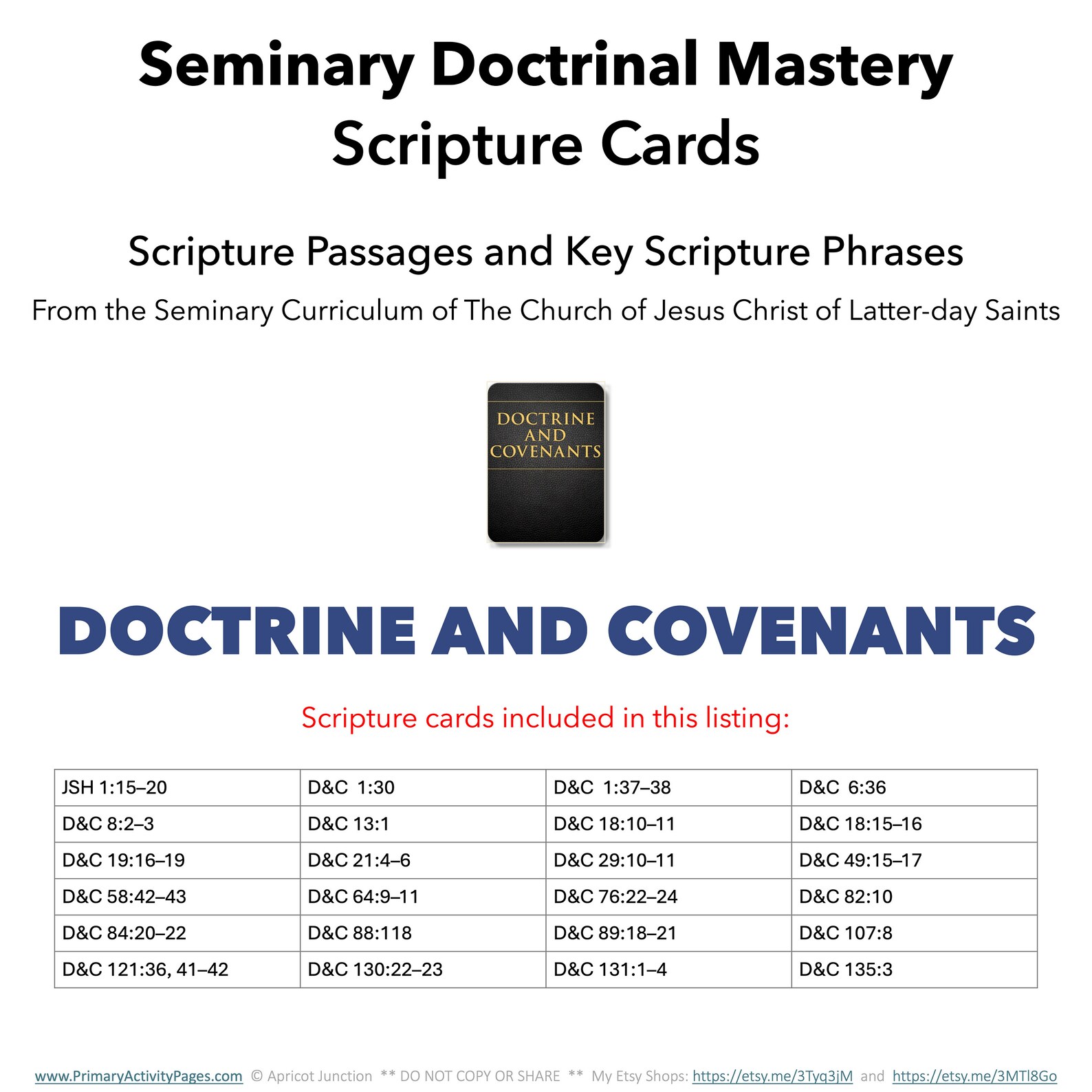 LDS Doctrine and Covenants, Seminary Doctrinal Mastery Scripture ...