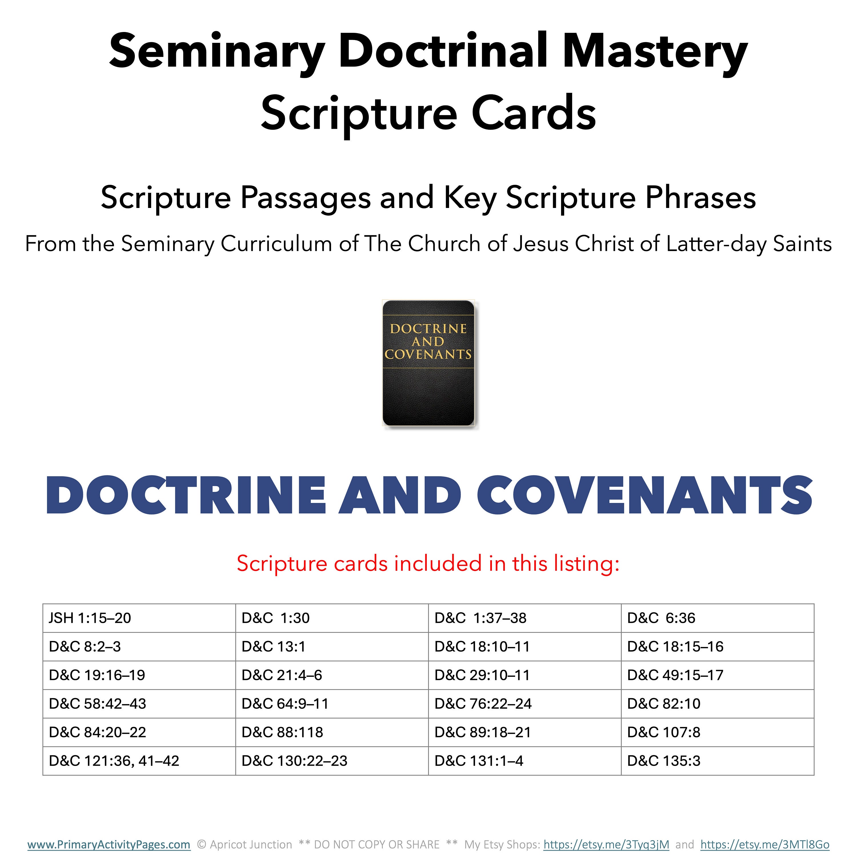 LDS Doctrine and Covenants, Seminary Doctrinal Mastery Scripture ...