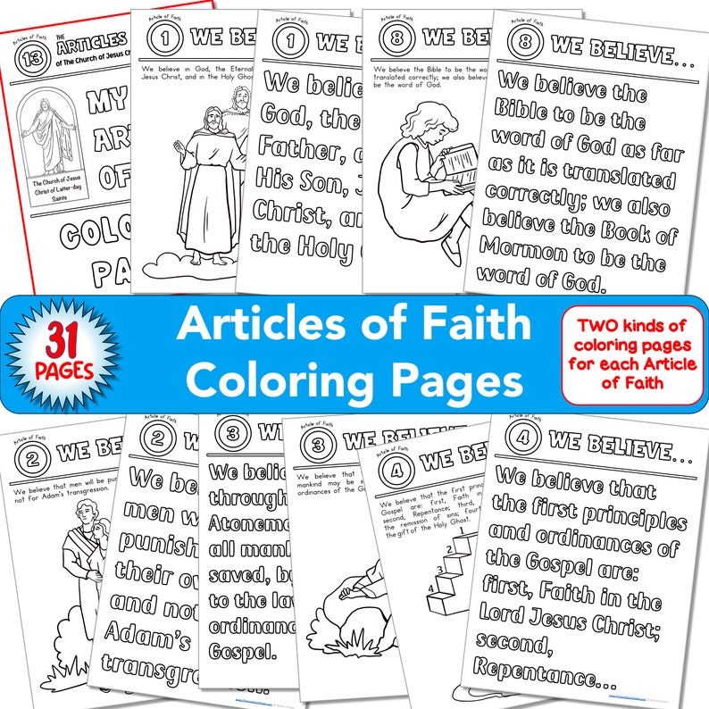 ARTICLES OF FAITH Coloring Pages 31 Full-size Pages Digital Memorize ...
