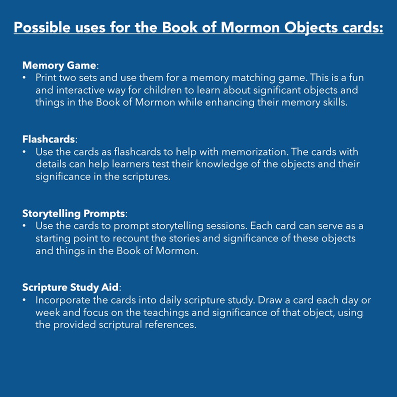 LDS Book of Mormon Objects Cards, 3 Sizes, Digital Download, Printable ...