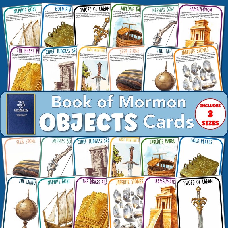 LDS Book of Mormon Objects Cards, 3 Sizes, Digital Download, Printable ...