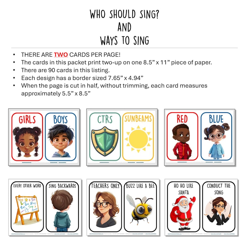 LDS Singing Time BUNDLE; 2 Cards/page, "who Should Sing?" & "ways to ...