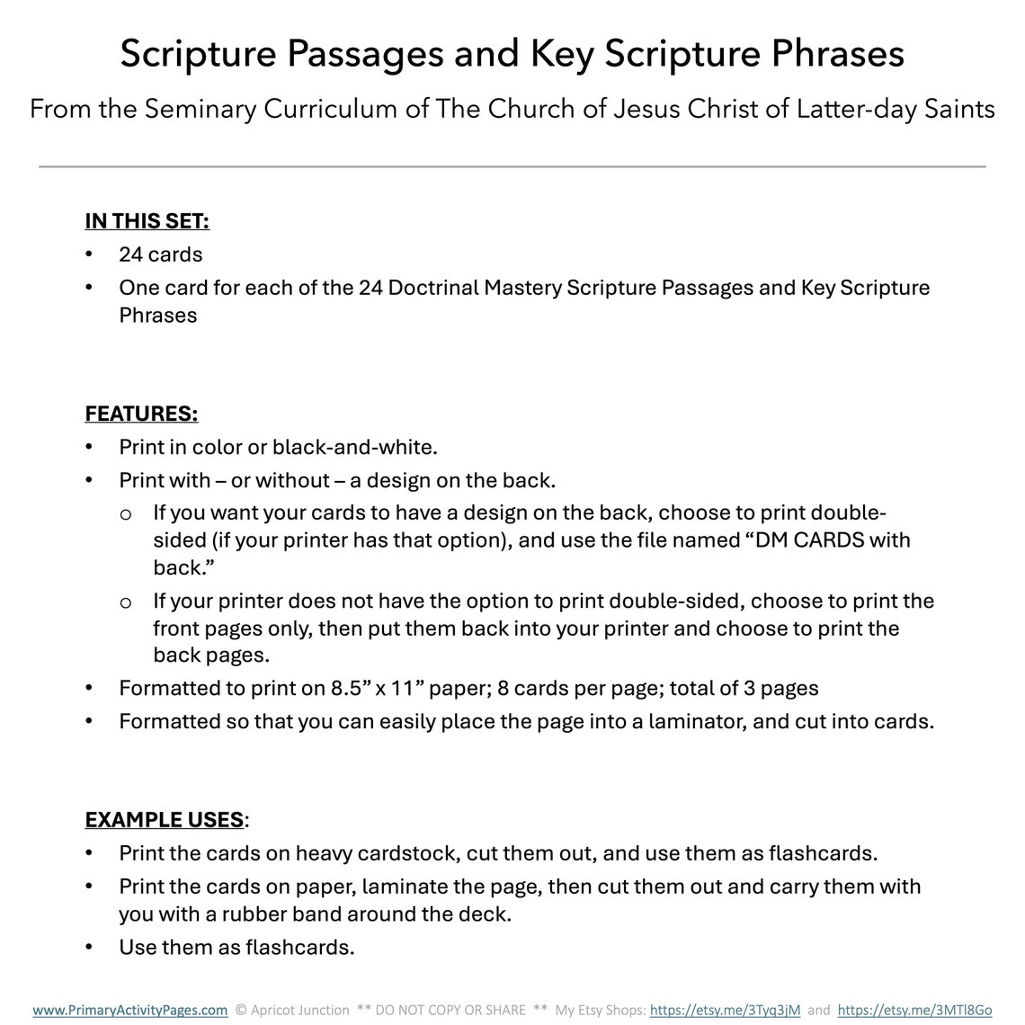 LDS Book of Mormon, Seminary Doctrinal Mastery Scripture Passages and ...