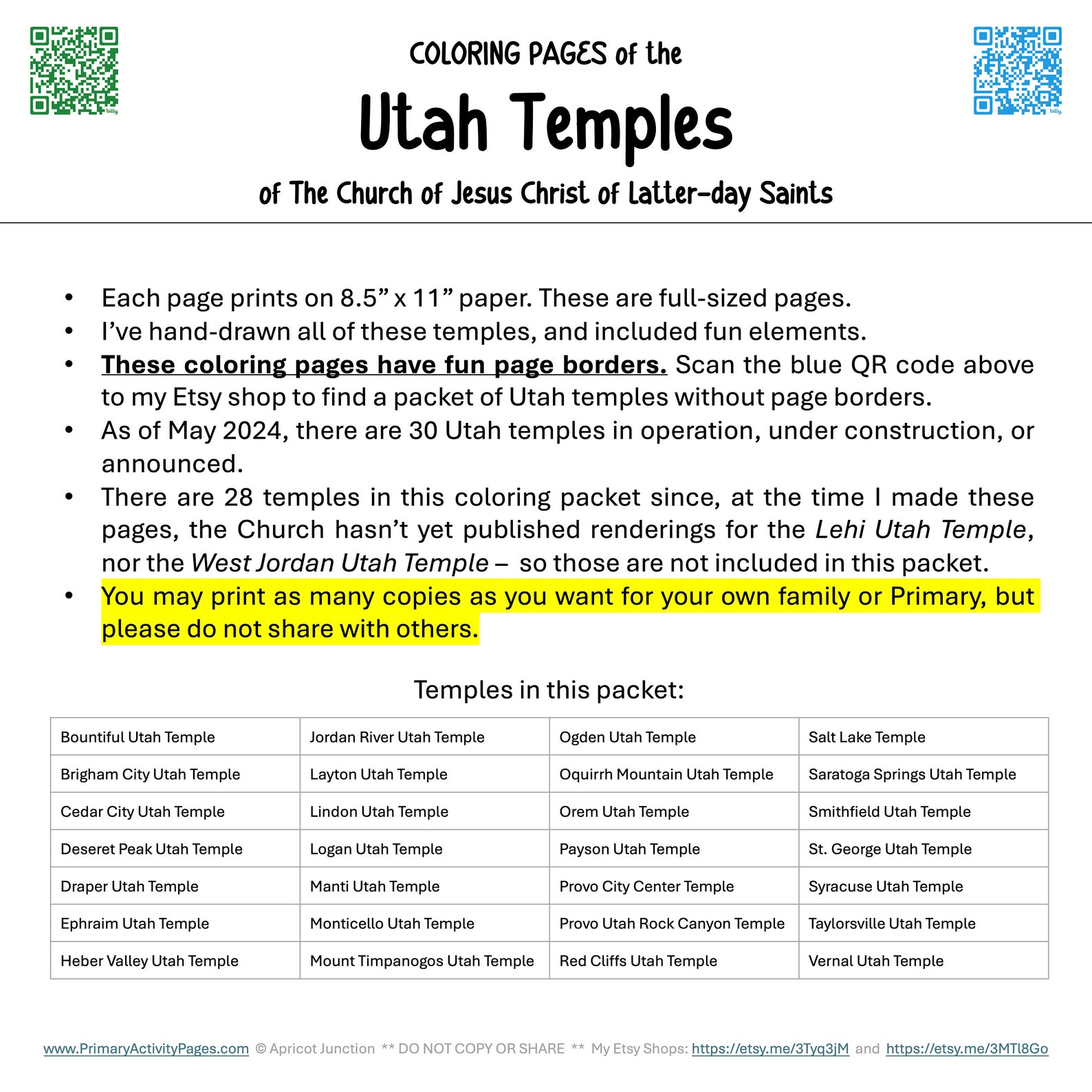 LDS Utah Temples BUNDLE, With Borders, Coloring Pages, Full-page Hand ...