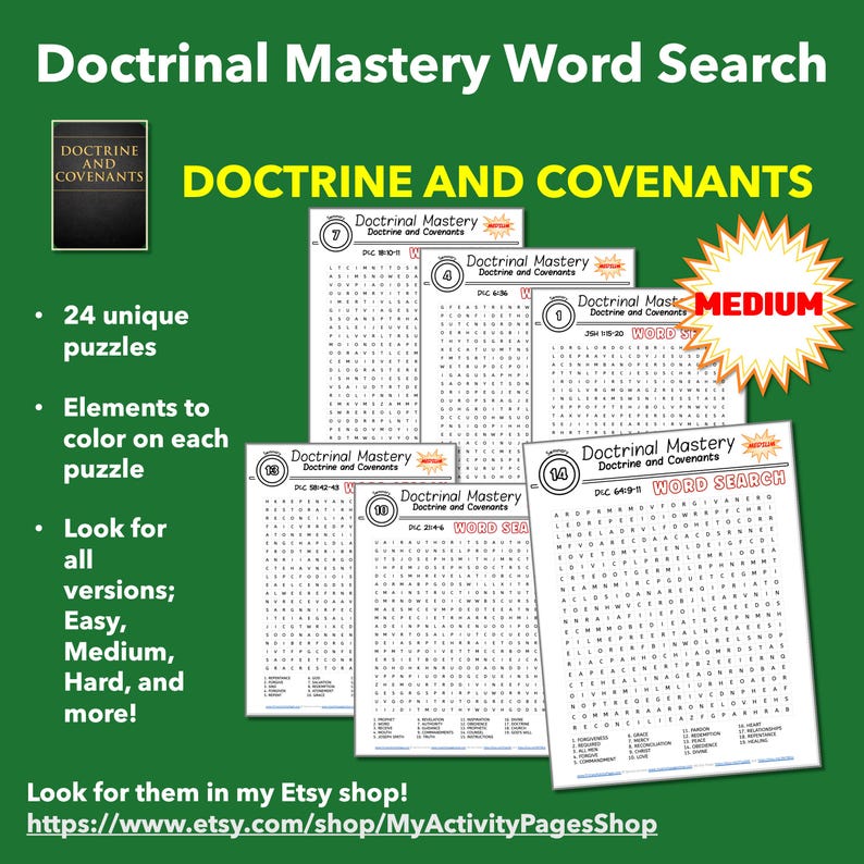 24 Medium WORD SEARCH, D&C Doctrine and Covenants Doctrinal Mastery ...