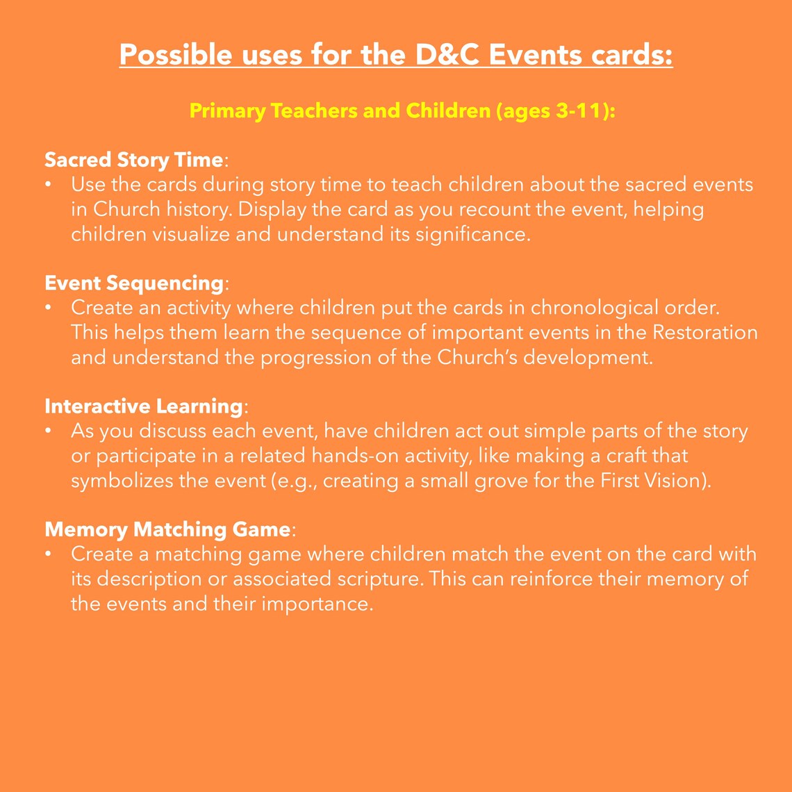 LDS D&C Events Cards, 3 Sizes, Digital Download, Printable, Primary ...