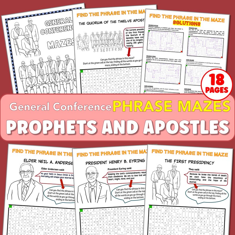 MAZES of QUOTES General Conference Color Pages LDS Prophet Apostles ...