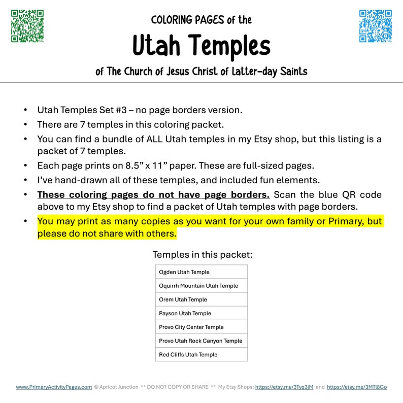 LDS SET 3 Utah Temples, 7 Coloring Pages, No Borders, Full-page Hand ...