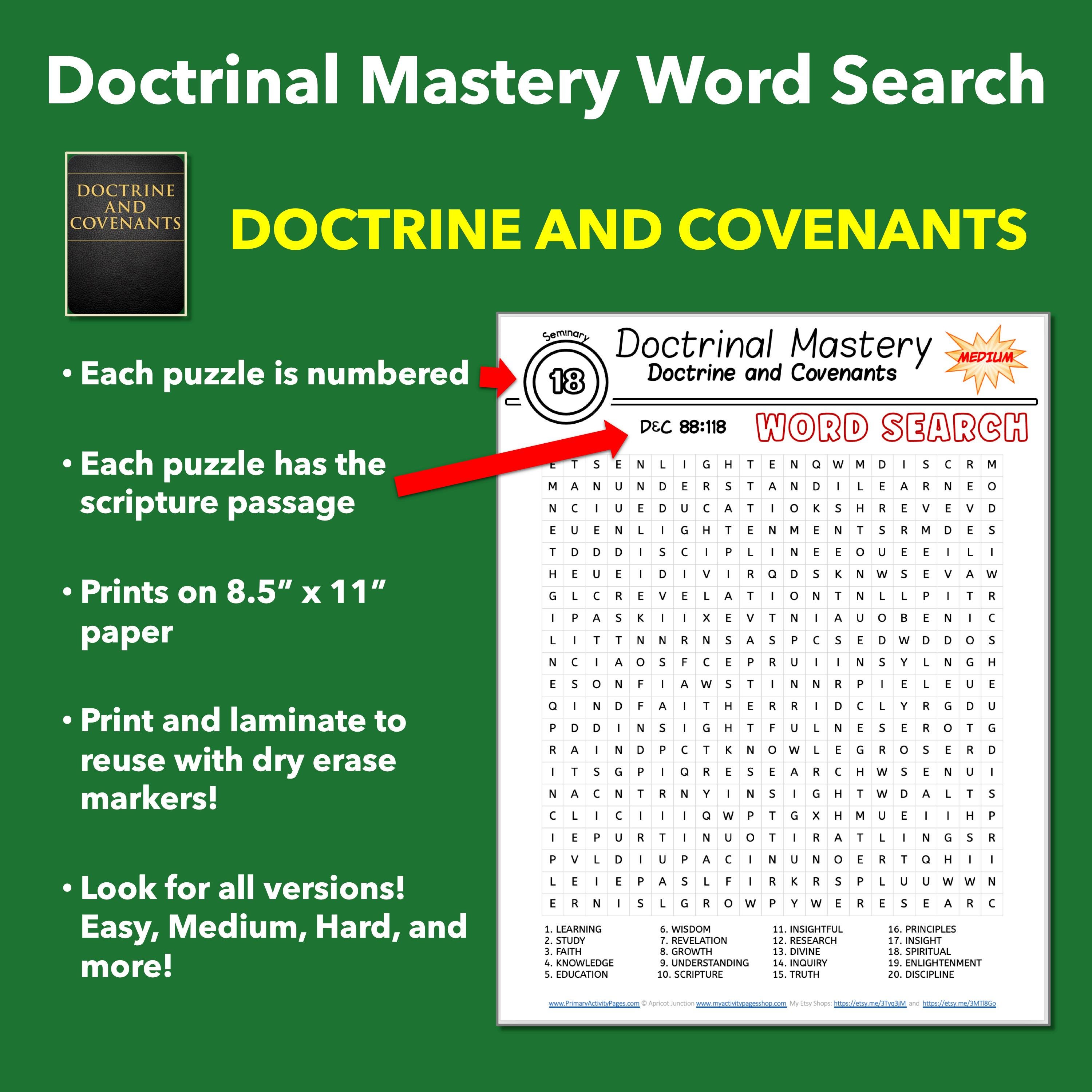 24 Medium WORD SEARCH, D&C Doctrine and Covenants Doctrinal Mastery ...