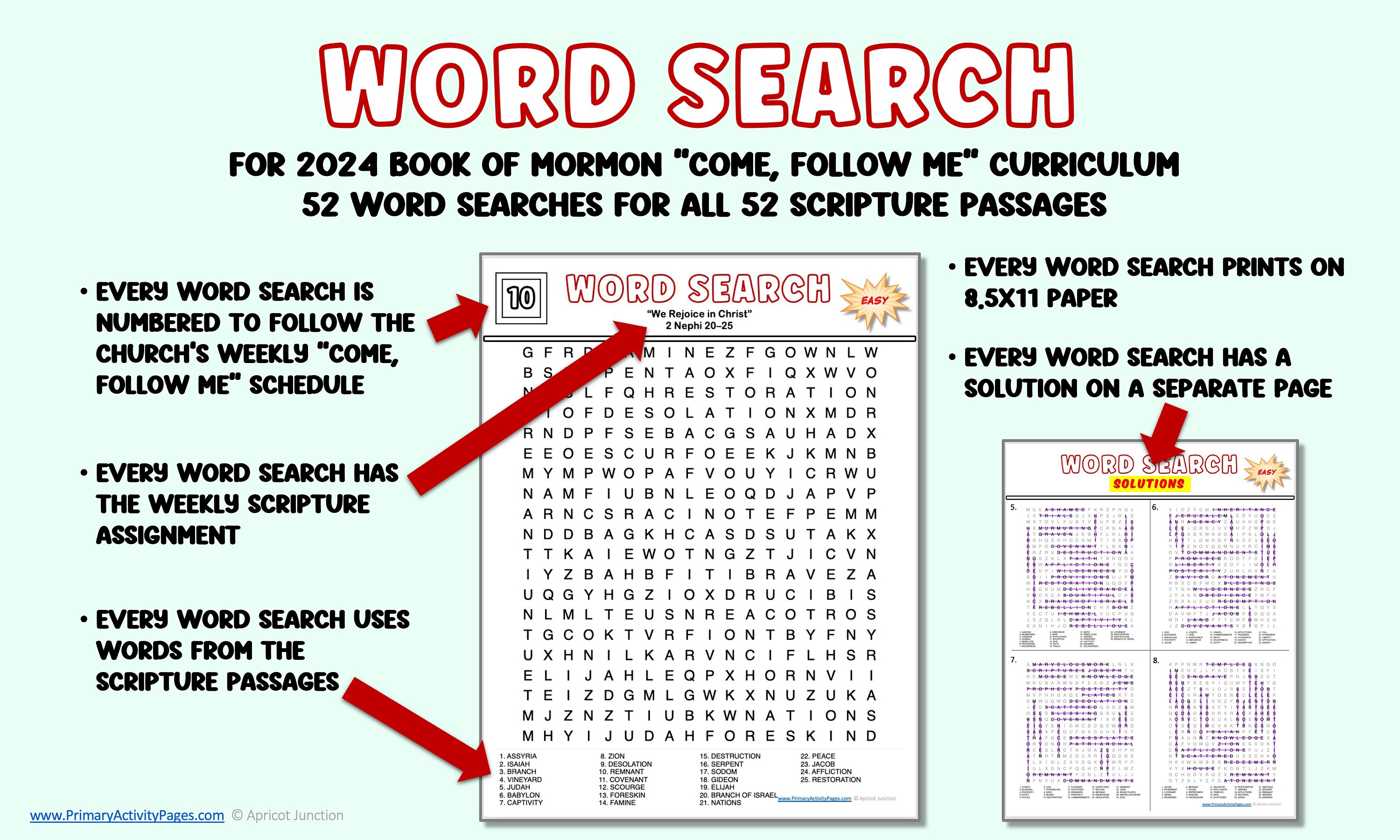 2024 Book of Mormon EASY Word Search LDS "come, Follow Me" 52 Page Fun ...