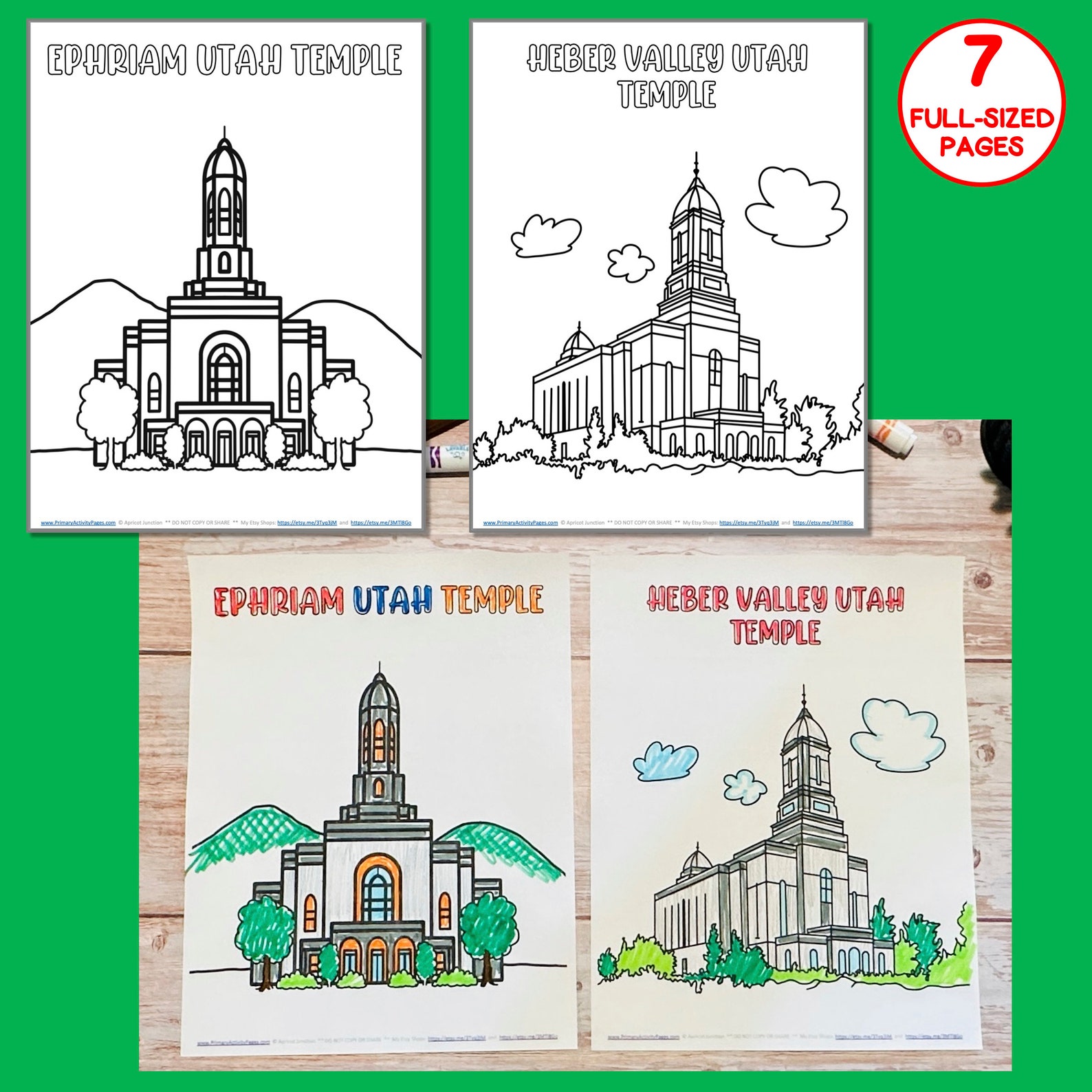 LDS SET #1 Utah Temples, 7 Coloring Pages, No Borders, Full-page Hand ...