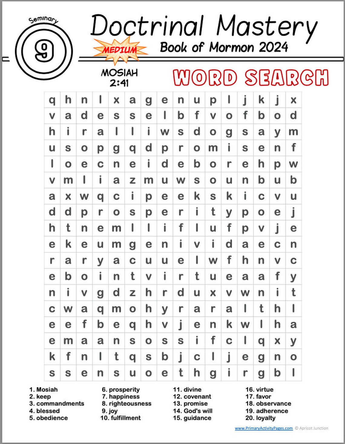 24 WORD SEARCH Medium 2024 Doctrinal Mastery Book of Mormon Print Learn ...