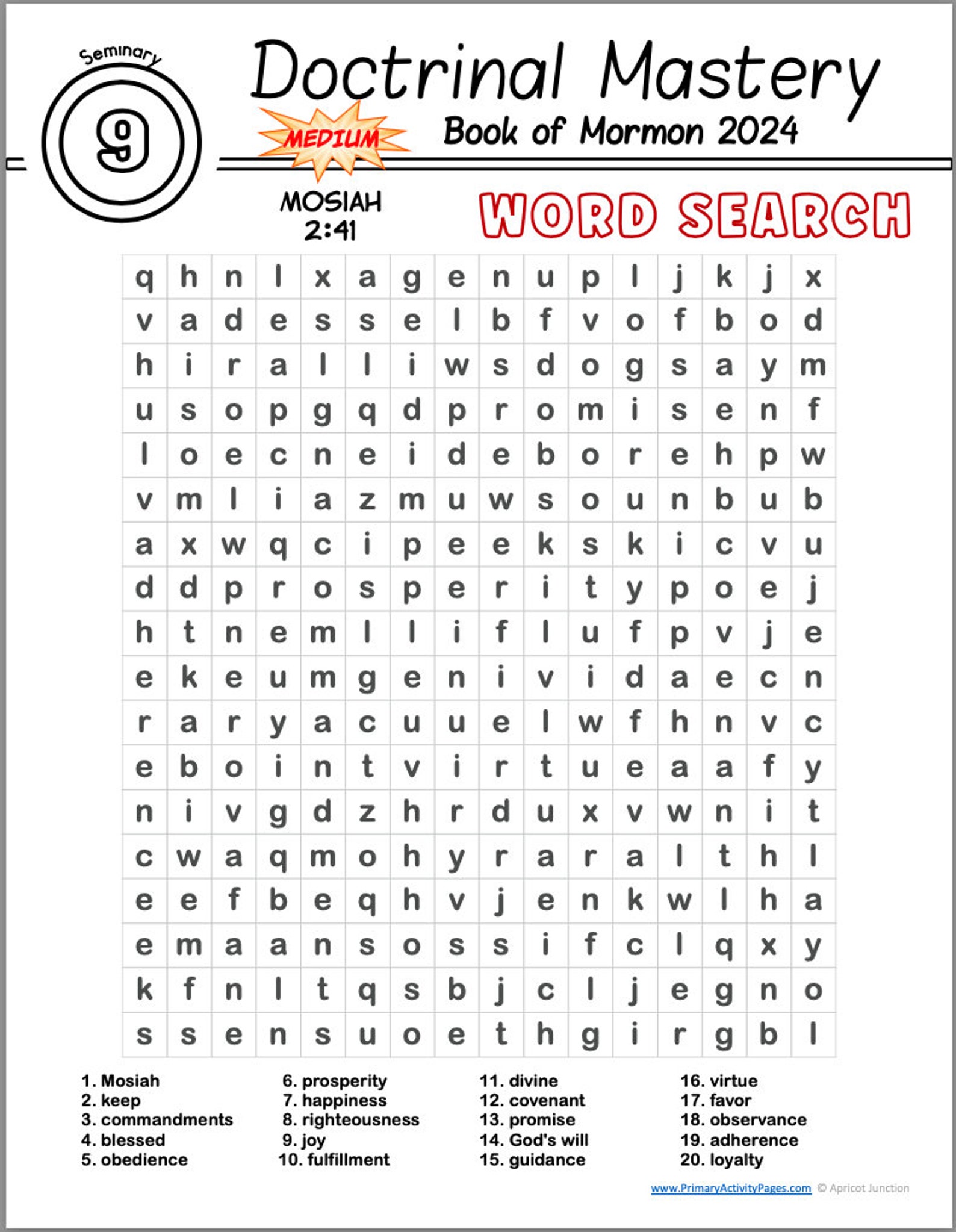 24 WORD SEARCH Medium 2024 Doctrinal Mastery Book of Mormon Print Learn ...