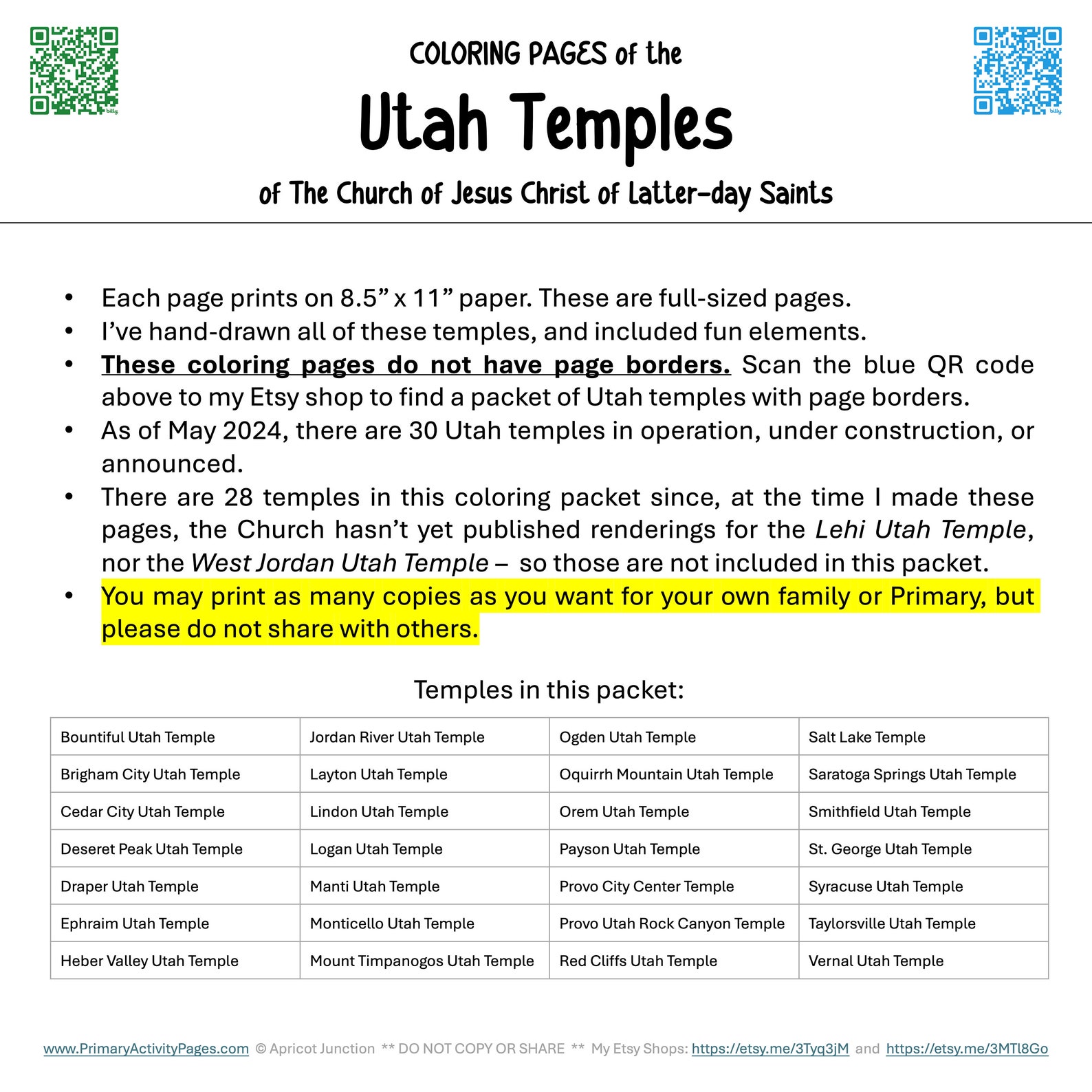 LDS All Utah Temples BUNDLE, No Borders, Coloring Pages, Full-page Hand ...
