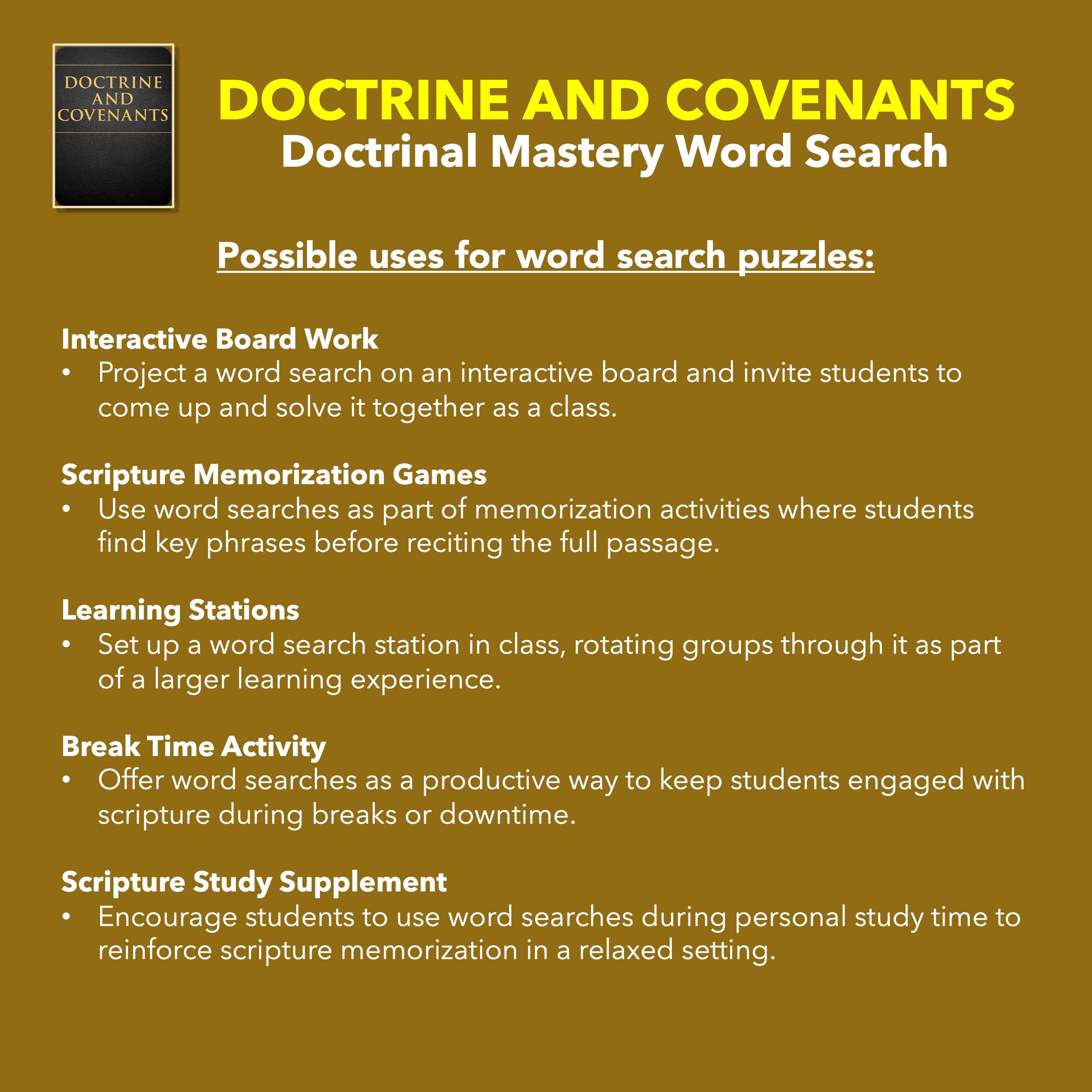 24 Easy WORD SEARCH D&C Doctrine and Covenants Doctrinal Mastery, Learn ...