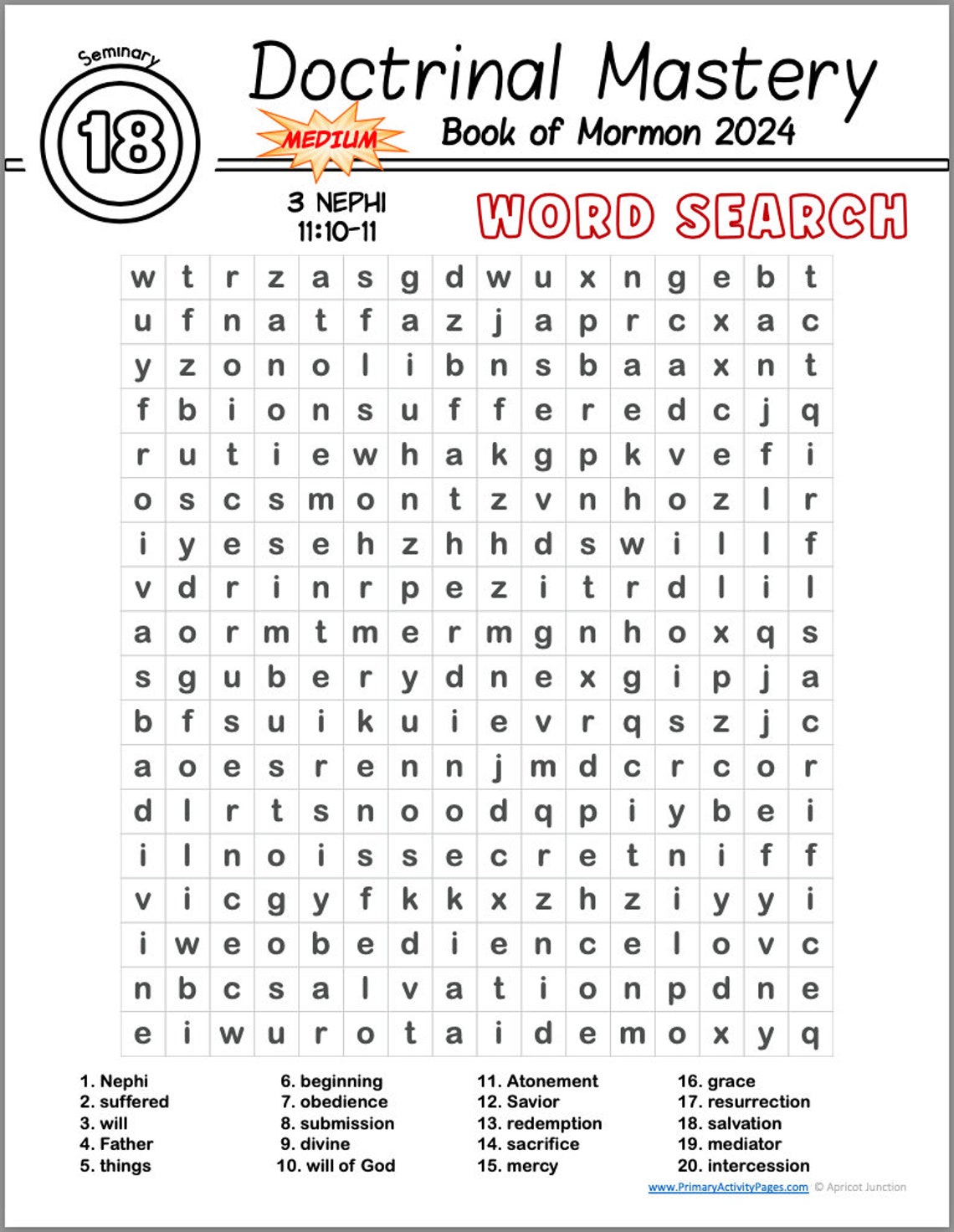 24 WORD SEARCH Medium 2024 Doctrinal Mastery Book of Mormon Print Learn ...