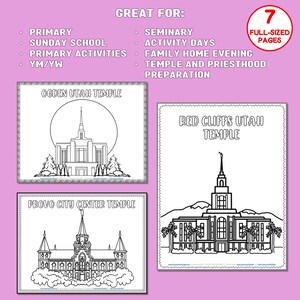Set #3 LDS Utah Temples, WITH Borders, 7 Coloring Pages, Full-page Hand ...